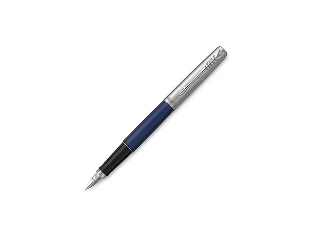 Parker Jotter Fountain Pen, Royal Blue Metal Body, Medium Nib, Blue Ink with Gift Box
