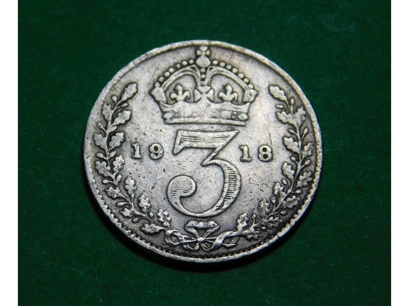 Velika Britanija - 3 pence 1918 - srebro
