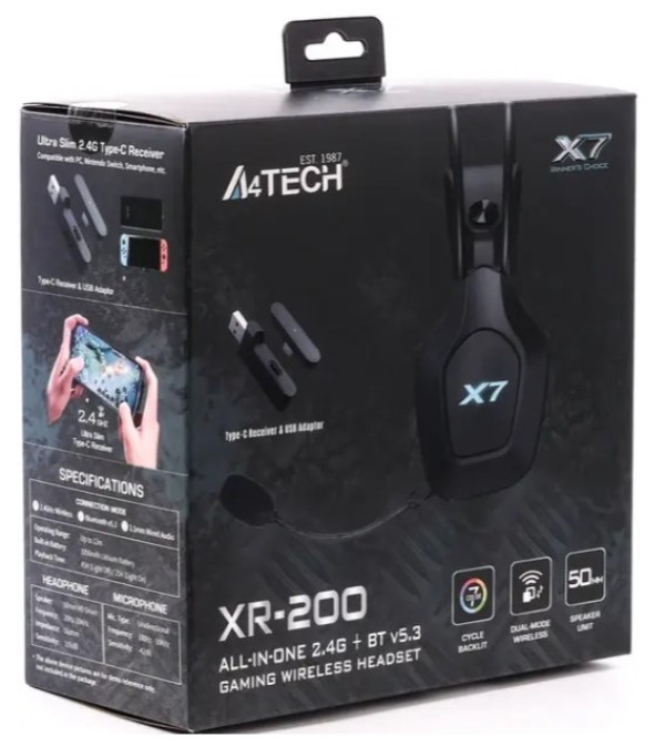 A4-XR-200 A4Tech X7 gejmerske slusalice sa mikrofonom, SURROUND, 50mm/16ohm, USB, LED,Bluetooth+2,4G