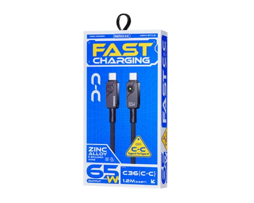 REMAX Kabl Swift Fast charging braided data cable 1.2M C36 65W(C-C) crni