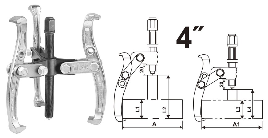 Ingco HGP08034 radapciger 3 kraka, 4"