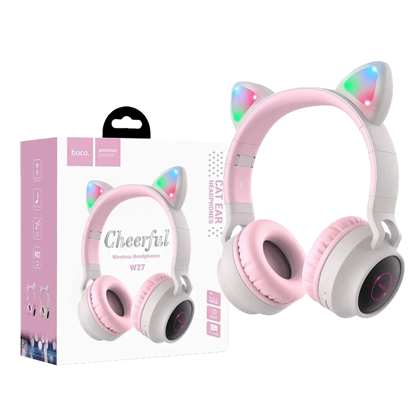 W27 Cat Ear Gray Bežične stereo slušalice, Bluetooth v5.0, 300mAh