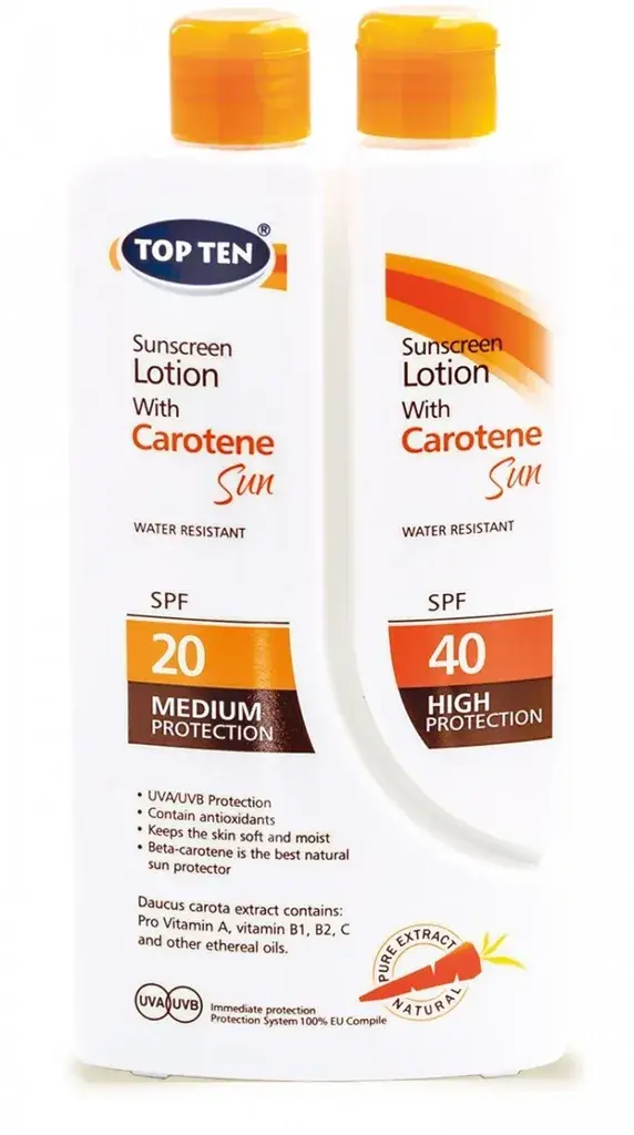 Top Ten Losion za zaštitu od sunca Carotene Sun, Duo pack, SPF 20/40, 300 ml