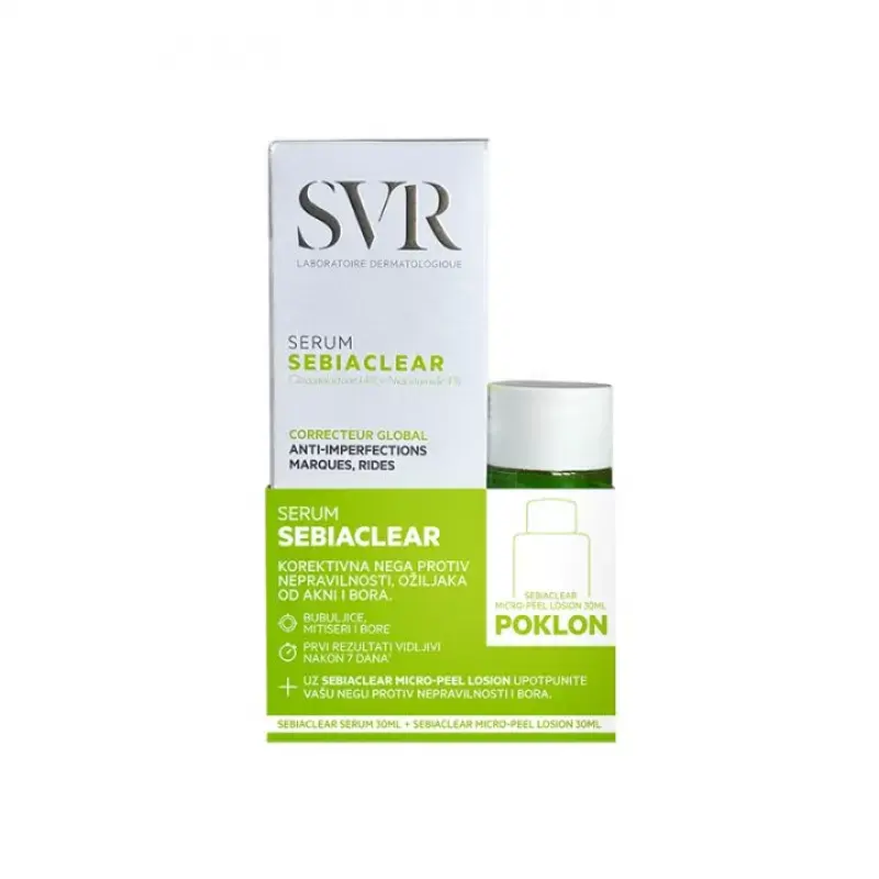 SVR Set za masnu kožu lica Sebiaclear, Serum, 30 ml + Losion Micro-peel, 30 ml