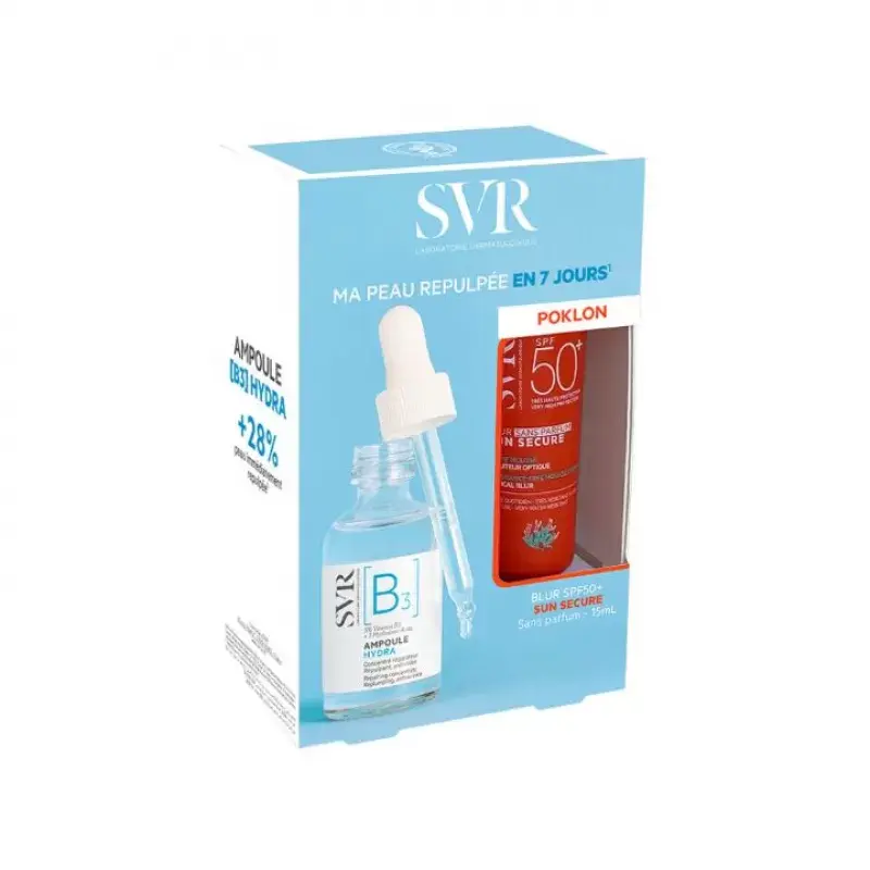 SVR Set za negu kože lica, Serum B3 Hydra, 30 ml + Mus-krema Sun secure blur SPF50+, 15 ml