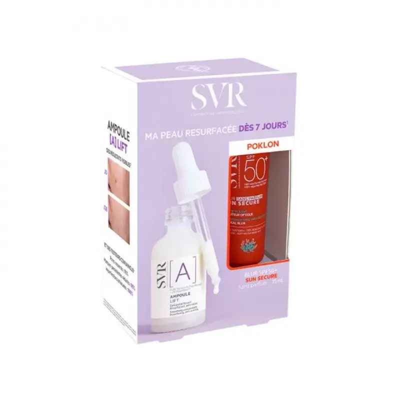 SVR Set za negu kože lica, Serum A lift, 30 ml + Mus-krema Sun secure blur SPF50+,15 ml