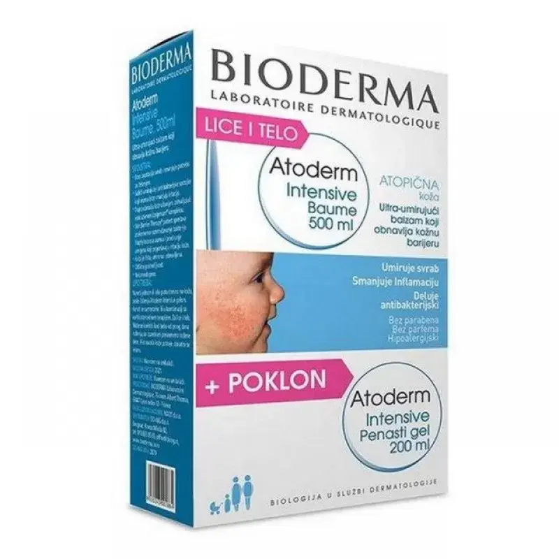 Bioderma Balzam za telo Atoderm, 500ml + Penasti gel za lice Atoderm, 200ml
