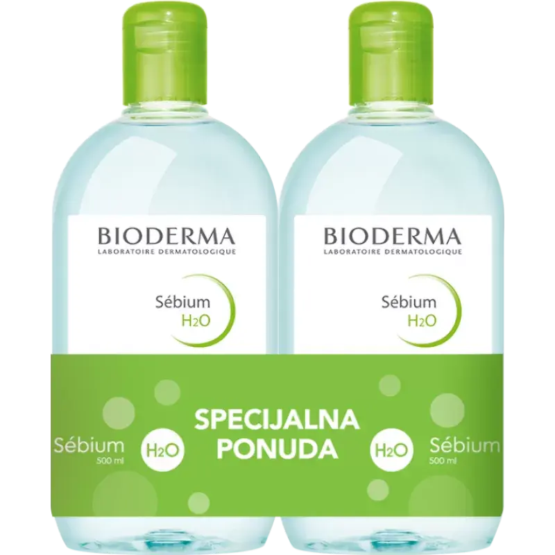 Bioderma Micelarna voda za masnu do kombinovane kože Sebium H2O, 500ml, 2 komada