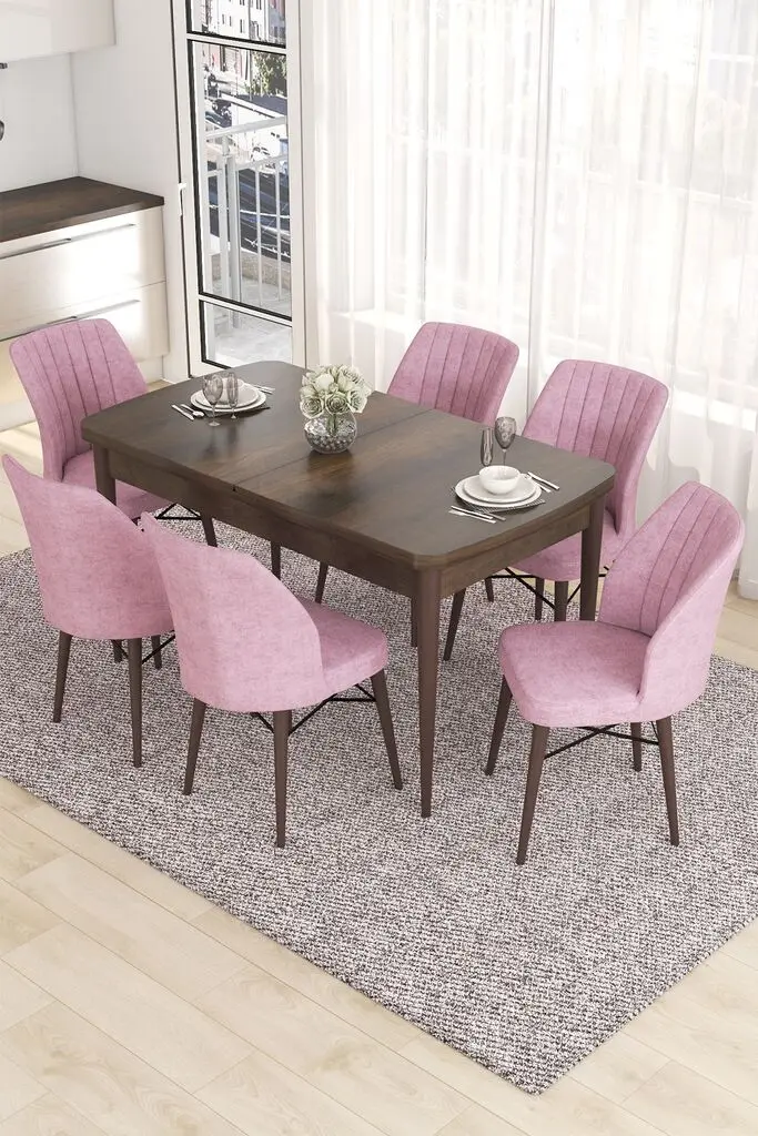 Hanah Home Set Trpezarijski sto i 6 stolica Eva, Roze-braon