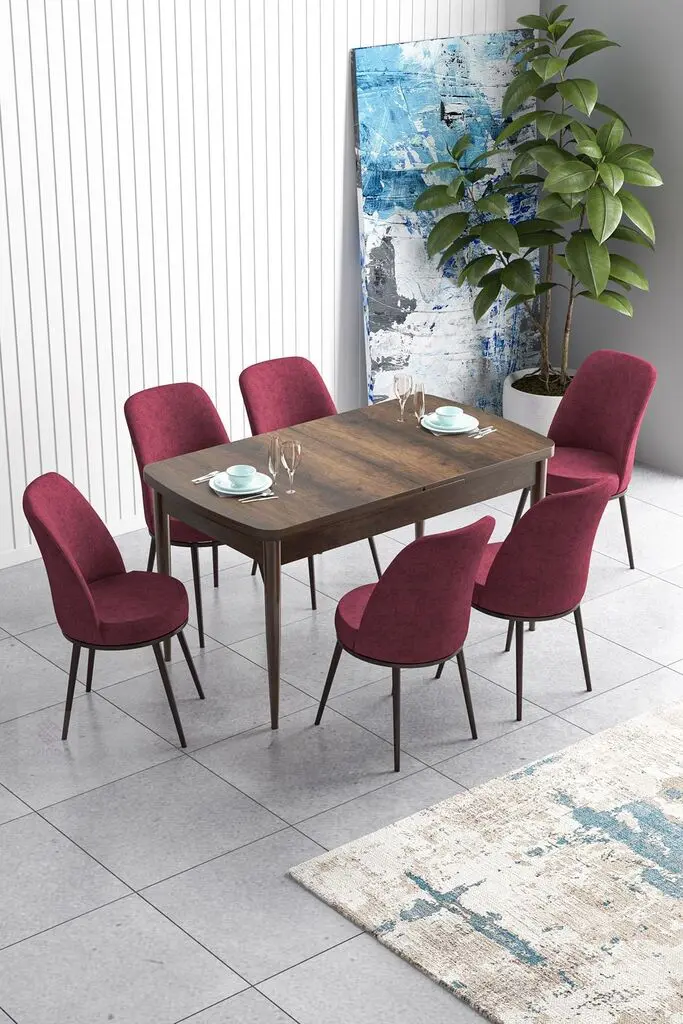 Hanah Home Set Trpezarijski sto i 6 stolica Han, Bordo-braon