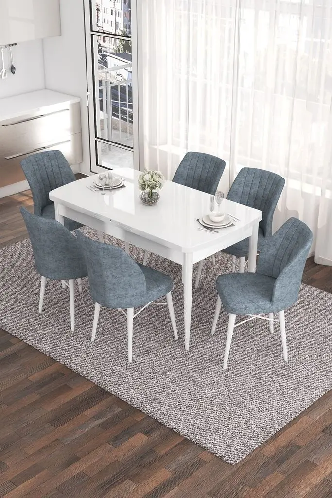 Hanah Home Set Trpezarijski sto i 6 stolica Eva, Sivo-beli