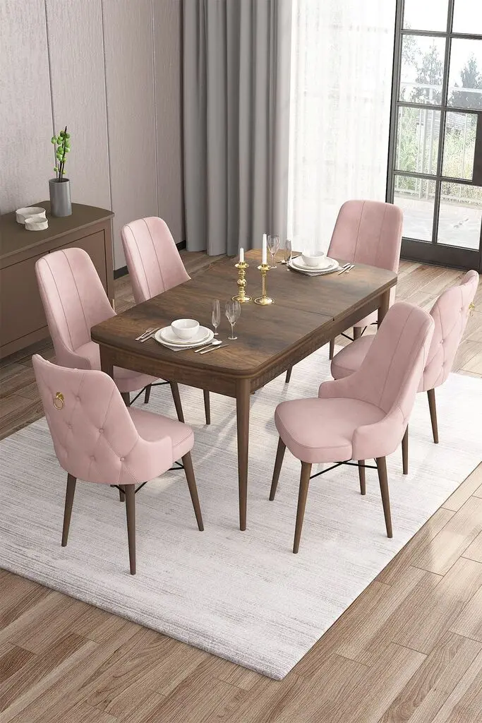 Hanah Home Set Trpezarijski sto i 6 stolica Are, Roze-braon