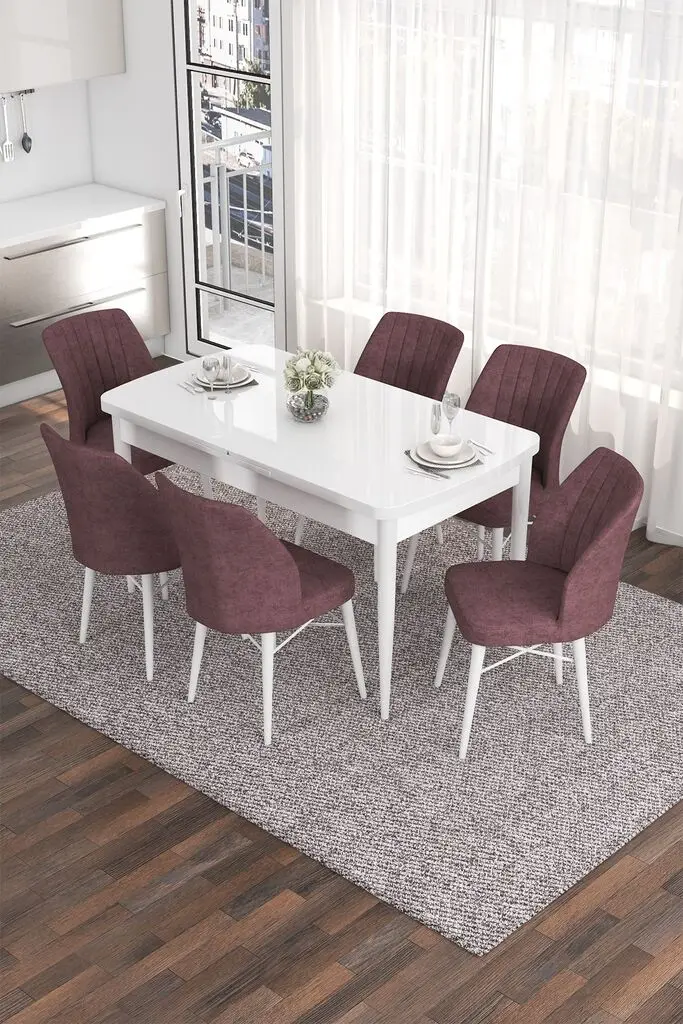 Hanah Home Set Trpezarijski sto i 6 stolica Eva, Prljavo roze