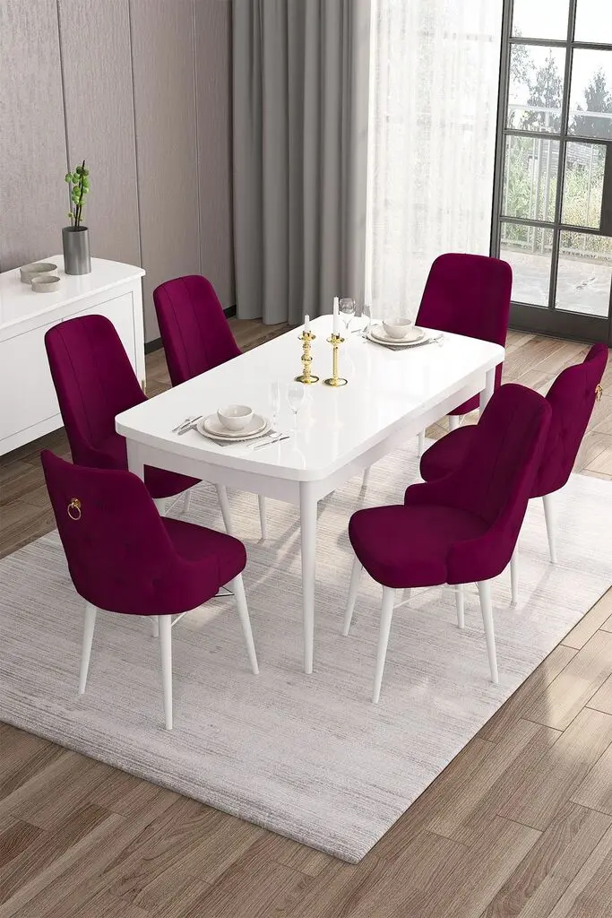 Hanah Home Set Trpezarijski sto i 6 stolica Are, Bordo-beli