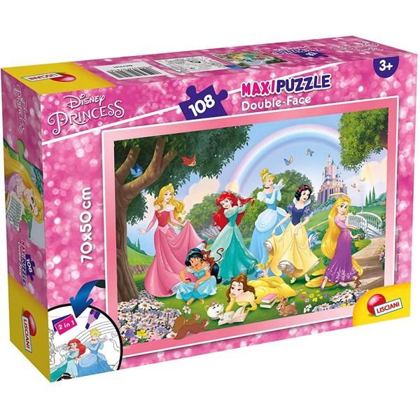 Slagalica Lisciani 108pcs Maxi Disney Princess 2u1 složi i oboji 74181