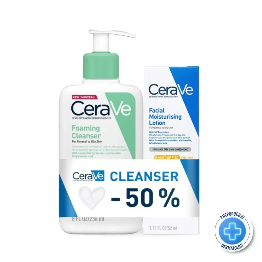Cerave Set za negu lica Higrantna krema i gel za čišćenje Spf30