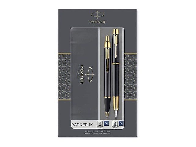 Parker IM Duo Gift Set with Ballpoint Pen &; Fountain Pen, Gloss Black with Gold Trim