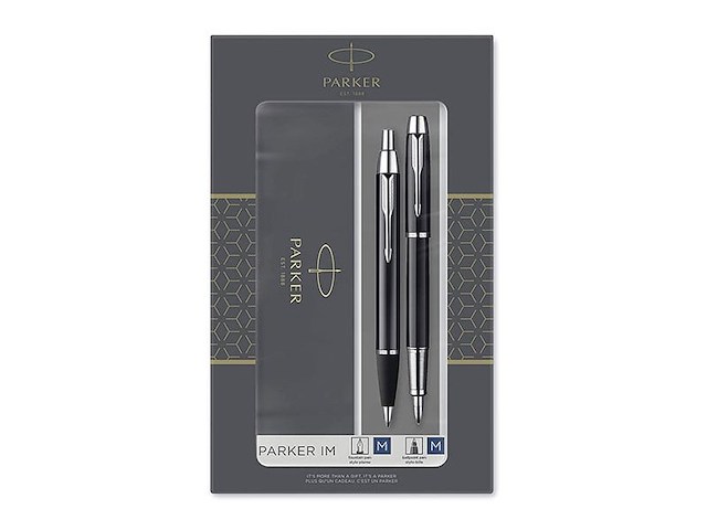 Parker IM Duo Gift Set with Ballpoint Pen &; Fountain Pen, Gloss Black with Chrome Trim