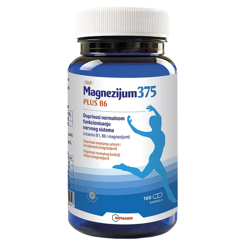 Inpharm Magnezijum 375 Plus B6 magnezijum, 100 kapsula