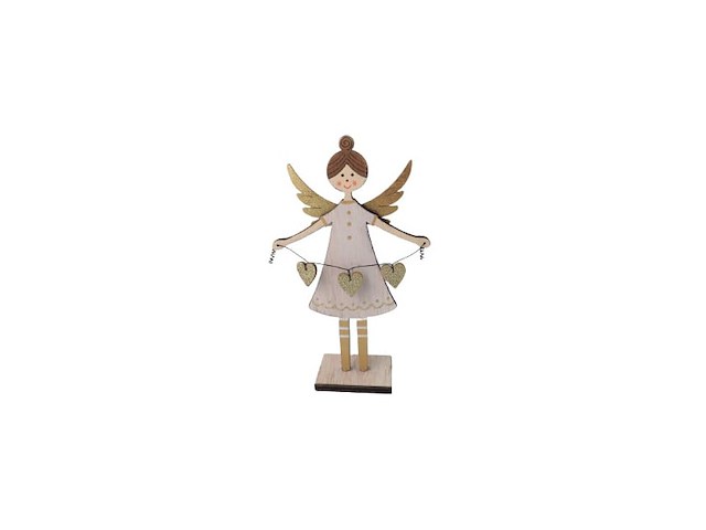 Novogodišnja figura - Wooden Angel With 3 Hearts, 19 cm