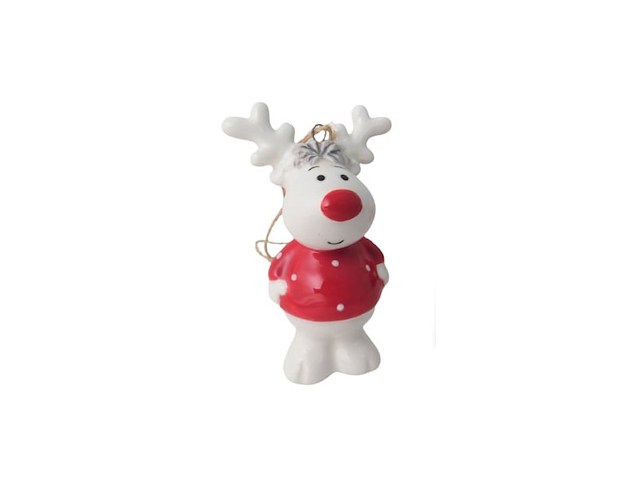 Novogodišnji ukras - White Reindeer With Red Nose and Sweater Tree