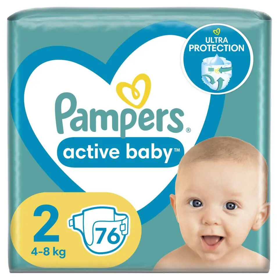Pampers Active baby Pelene, Jumbo Pack Maxi, 2 Mini, 76 komada