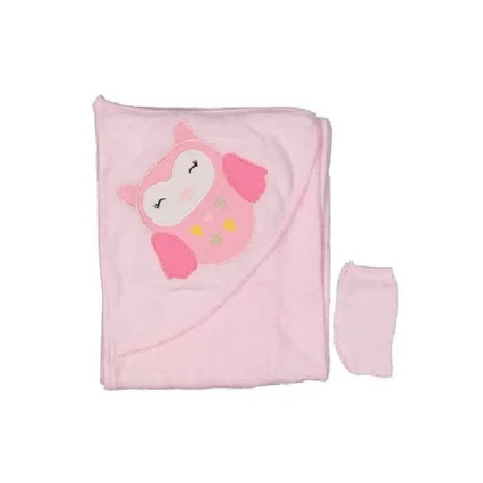 Set Peškir i rukavica za bebe Sova 105961, 100x100cm, Roze