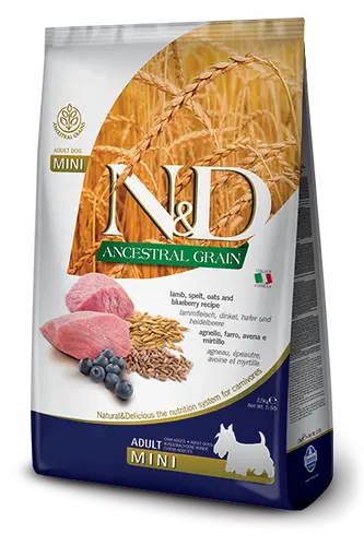 N&D Suva hrana za odrasle pse srednjih i velikih rasa Ancestal Grain, Jagnjetina i borovnica, 2.5kg