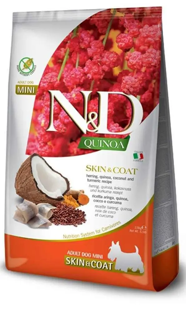 N&D Hrana za odrasle pse malih rasa sklone alergijama i pse sa osetljivom kožom, Haringa, Kinoa, Kokos i Kurkuma, 2.5kg
