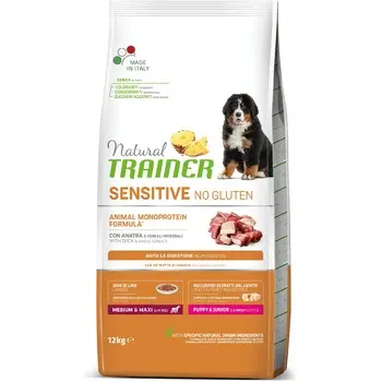 Trainer Natural Sensitive No Gluten Hrana Za Pse, Pačetina, Za Pse Srednjih I Velikih Rasa, Puppy&Junior, 12kg