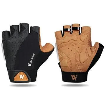 WEST BIKING YP0211196 HALF FINGER SPORTS/CYCLING GLOVES - XL - BROWN / BLACK