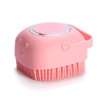 SOFT DOG/CAT BATH BRUSH WITH SHAMPOO DISPENSER - PINK