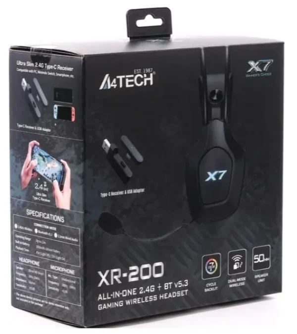 A4-XR-200 A4Tech X7 gejmerske slusalice sa mikrofonom, SURROUND, 50mm/16ohm, USB, LED,Bluetooth+2,4G