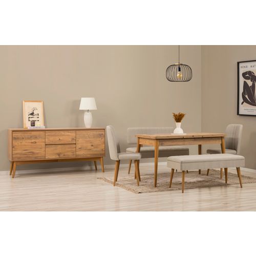 Vina Bench 04 1005 - Set za Trpezariju od 6 Delova u Atlantic Borovini i Krem