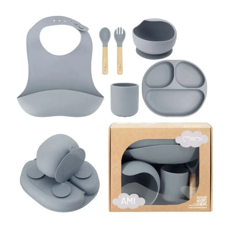 MoMi Ami silikonski set za hranjenje Grey