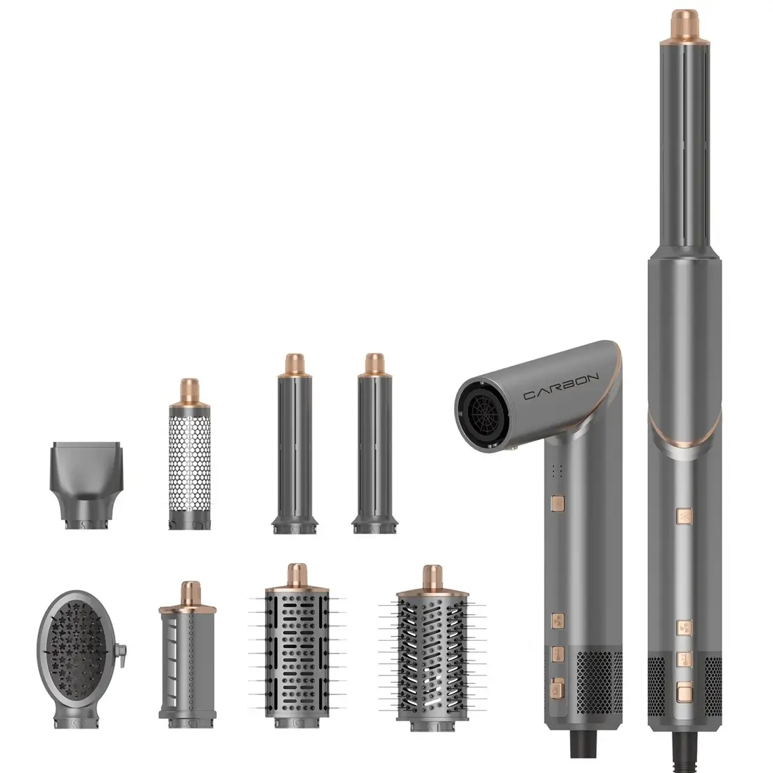 Carbon Multifunkcionalni stajler za kosu M8, 8u1, 8 nastavaka, Srebrne boje