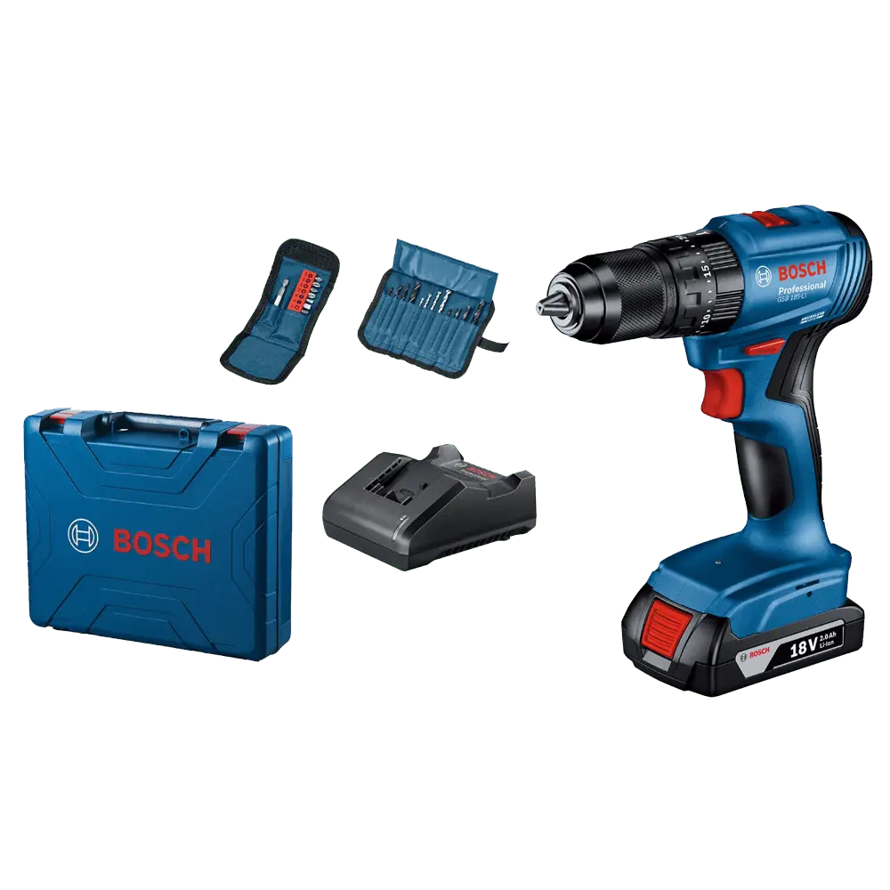 BOSCH Aku vibraciona bušilica - odvrtač GSB 185-Li; 18V 1x2,0 Ah + 23-delni set pribora u koferu 06019K3102