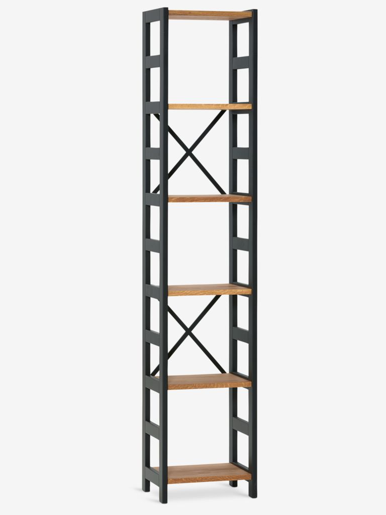 Polica INTRUP uska 6 pol. crna/natur hrast