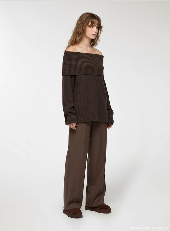 Majica sa golim ramenima, jednobojna Braon melanž