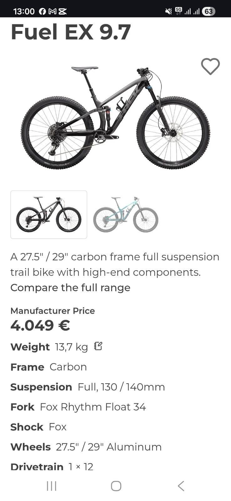 Trek Fuel EX, Carbon, M-L, 1x12