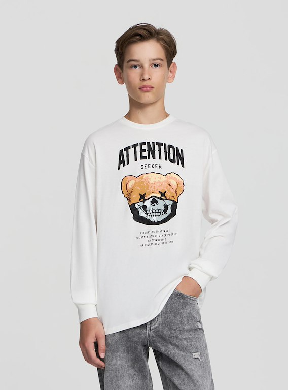 Majica sa dugim rukavima sa printom medveda i natpisom Bela vuna