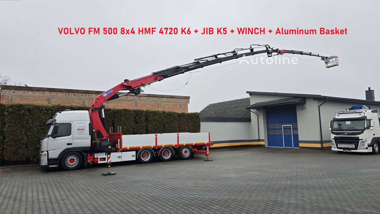 Volvo FM 500 8x4 CRANE HMF 4720 + JIB + WINCH + Kosz Aluminiowy kamion s ravnom platformom