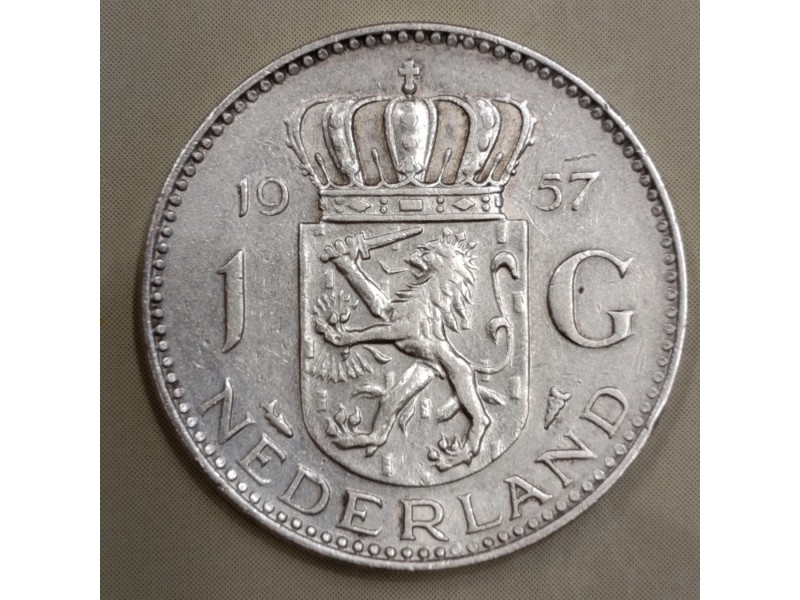 NETHERLANDS 1 gulden 1957 - srebro