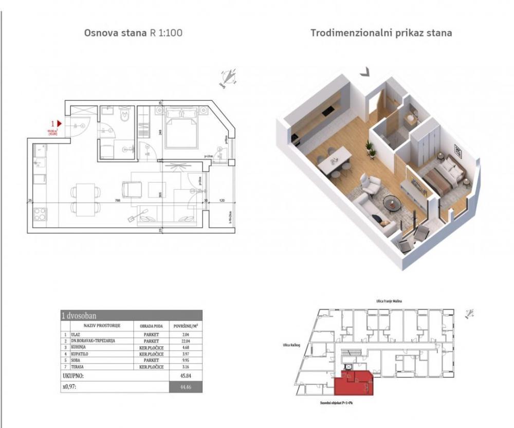 Račkog, Dvosoban stan na prodaju, 44m2, 112.195€
