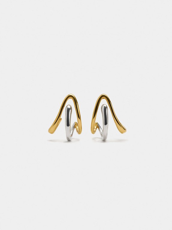 EARRINGS EAR JACKET BICOLOR WAVE - STAINLESS STEEL