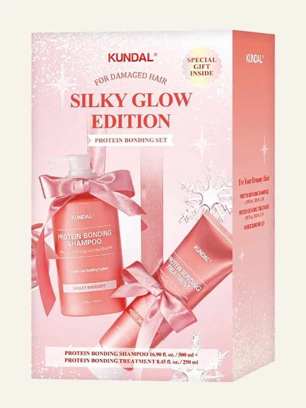 Kundal Holiday Silk Glow Edition - Protein Bonding Care šampon 500 ml + tretman 250 ml + gumica za kosu
