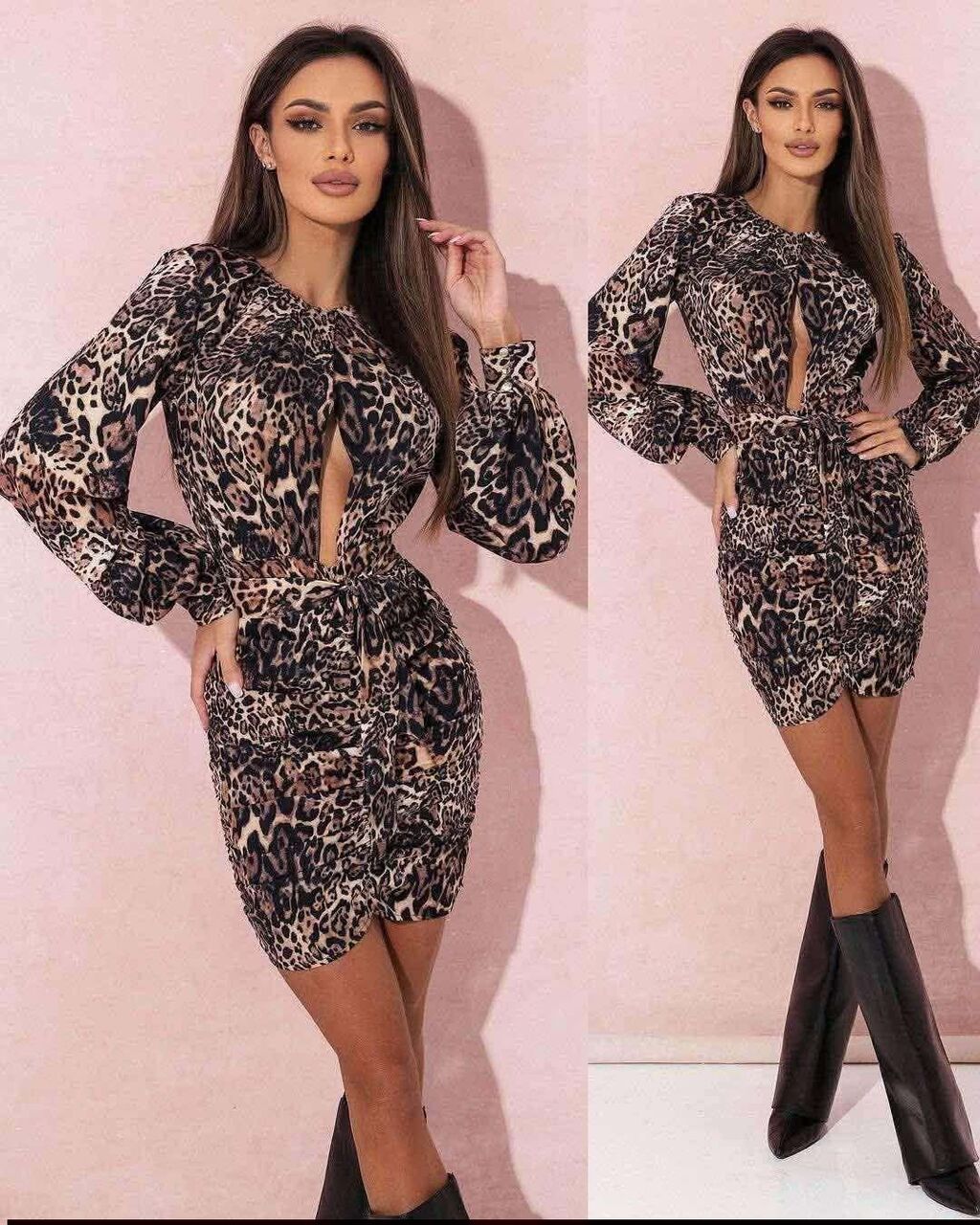 Ženska mini haljina s animal printom (leopard) - Kroj: pripijena