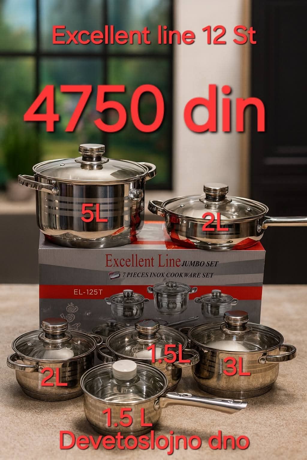 Set posuđa Excellent Line EL-125T – 12 delova - Materijal: inox