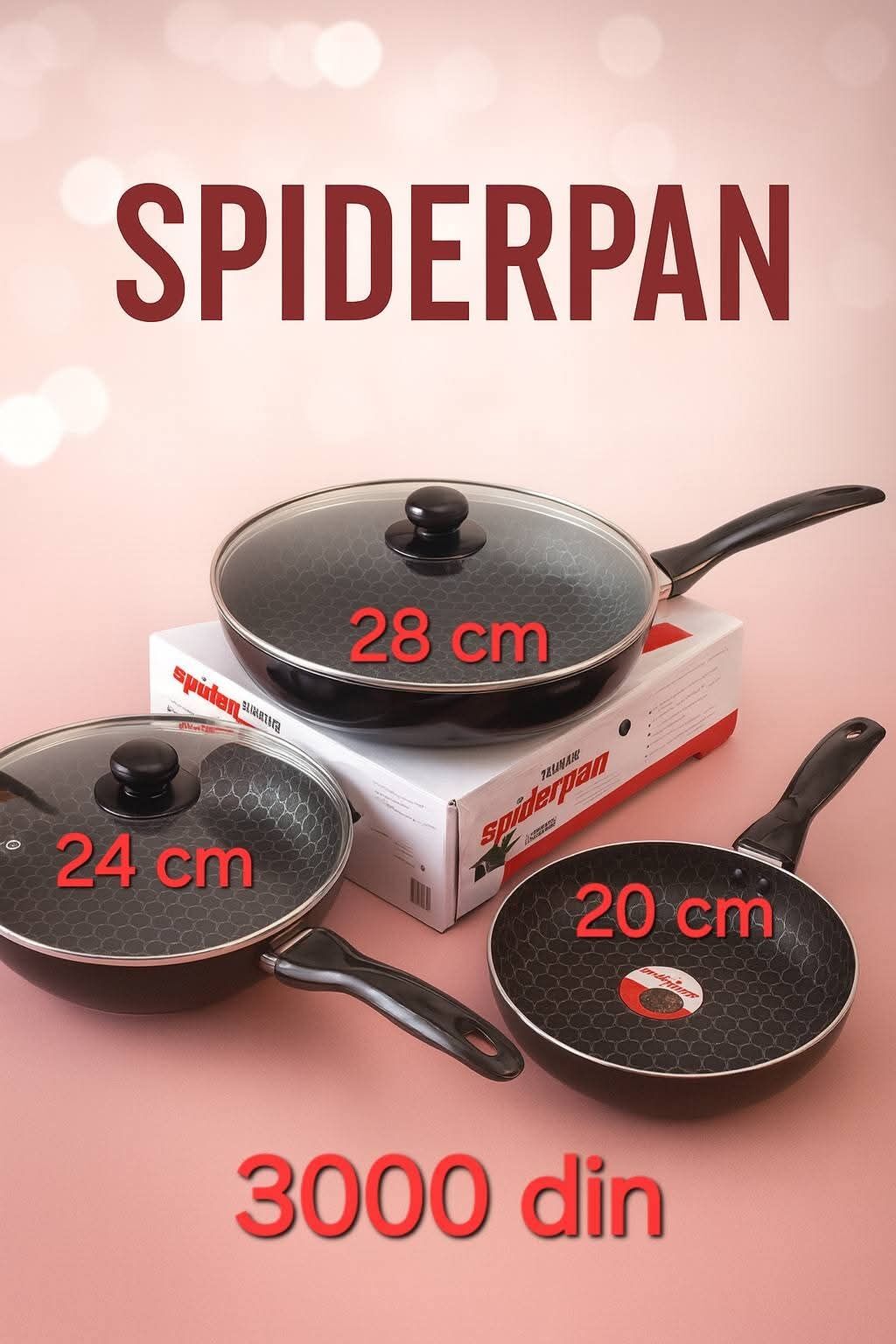 SPIDERPAN set tiganja – komplet od 3 komada - Prečnici: 20 cm, 24 cm