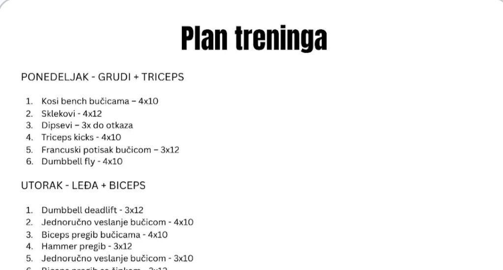 Plan treninga – kompletan sedmični program vežbanja - Struktuiran